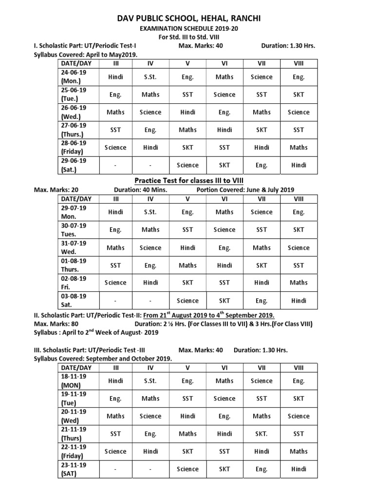 Dav Public School, Hehal, Ranchi: Practice Test For Classes III To VIII ...