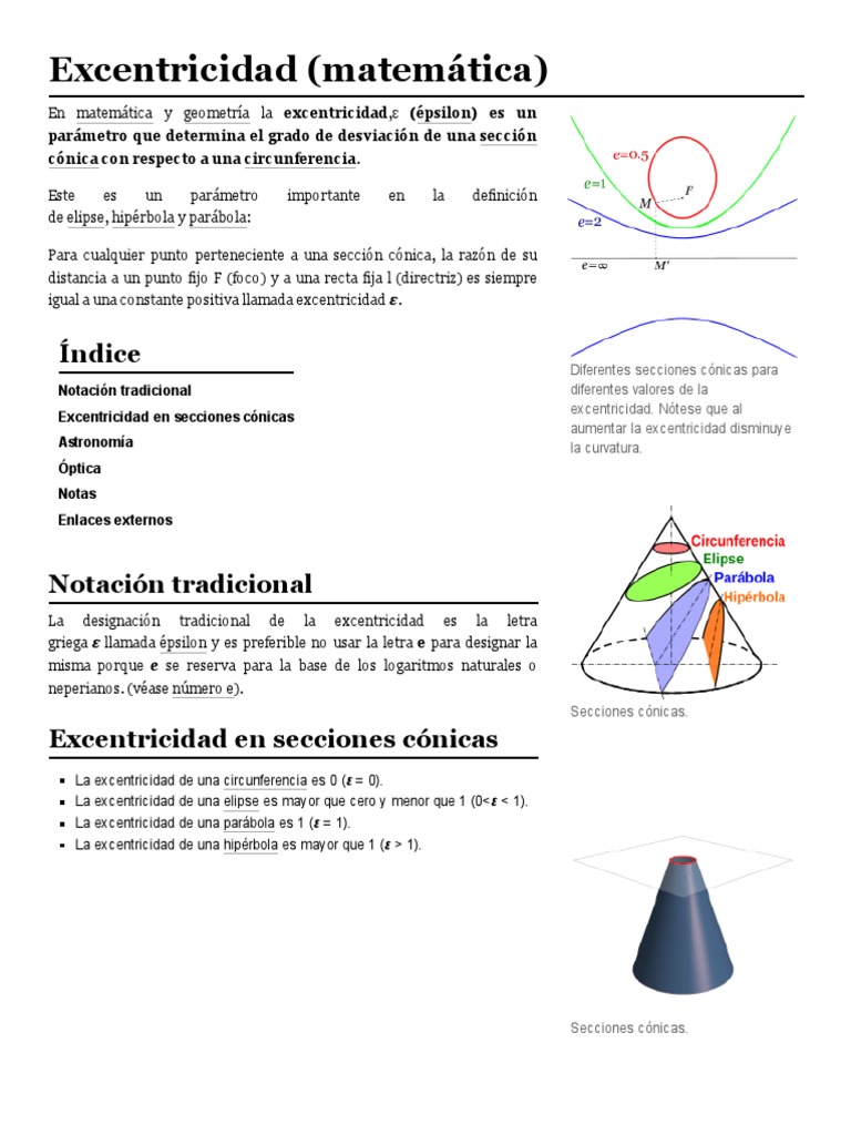 Definición y Cálculo de Excentricidad | PDF | Elipse | Geometría analítica