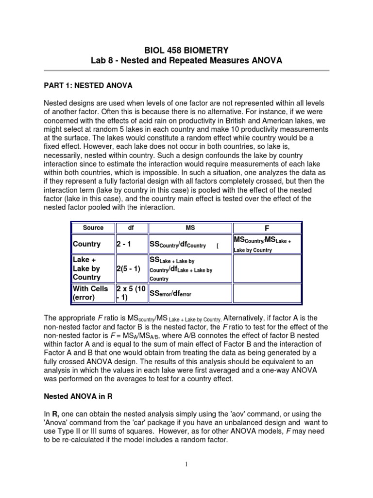 Nested and Repeated Measures ANOVA | PDF | Analysis Of Variance | F Test