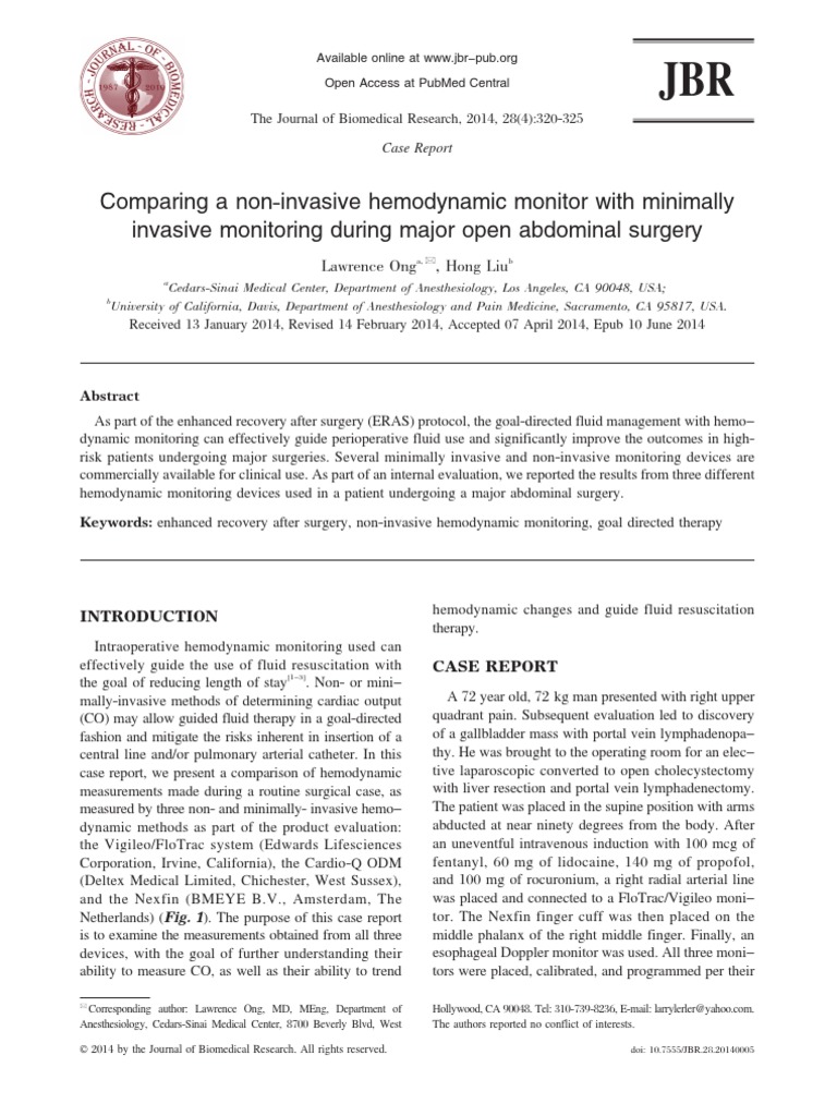 Comparing A Non-Invasive Hemodynamic Monitor With Minimally Invasive Monitoring During Major ...