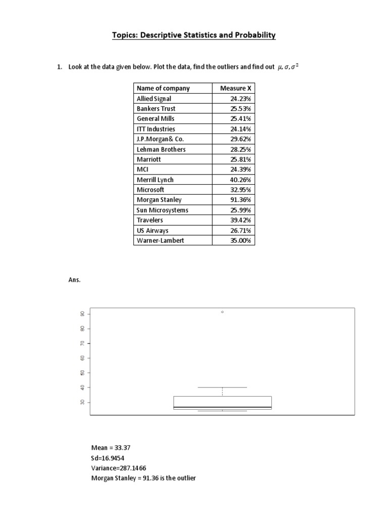 Set+1 Descriptive+statistics+Probability+ | PDF | Statistical Analysis ...