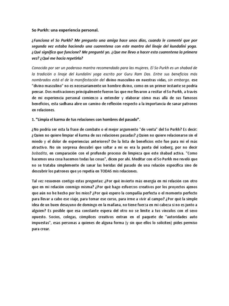 So Purkh Una Experiencia Personal | PDF | Oración | Karma