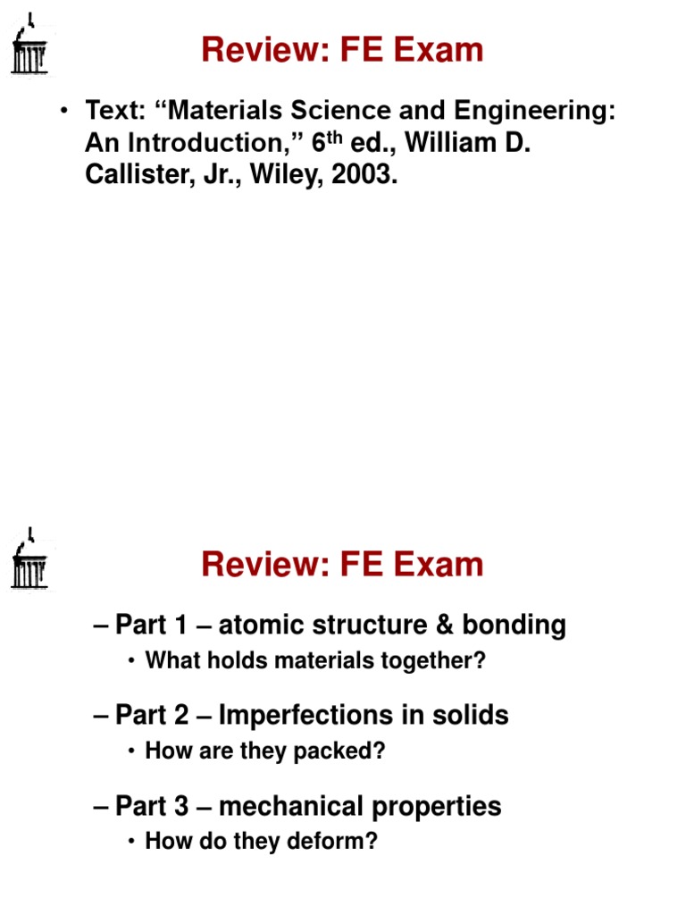 Review: FE Exam: - Text: "Materials Science and Engineering | PDF ...