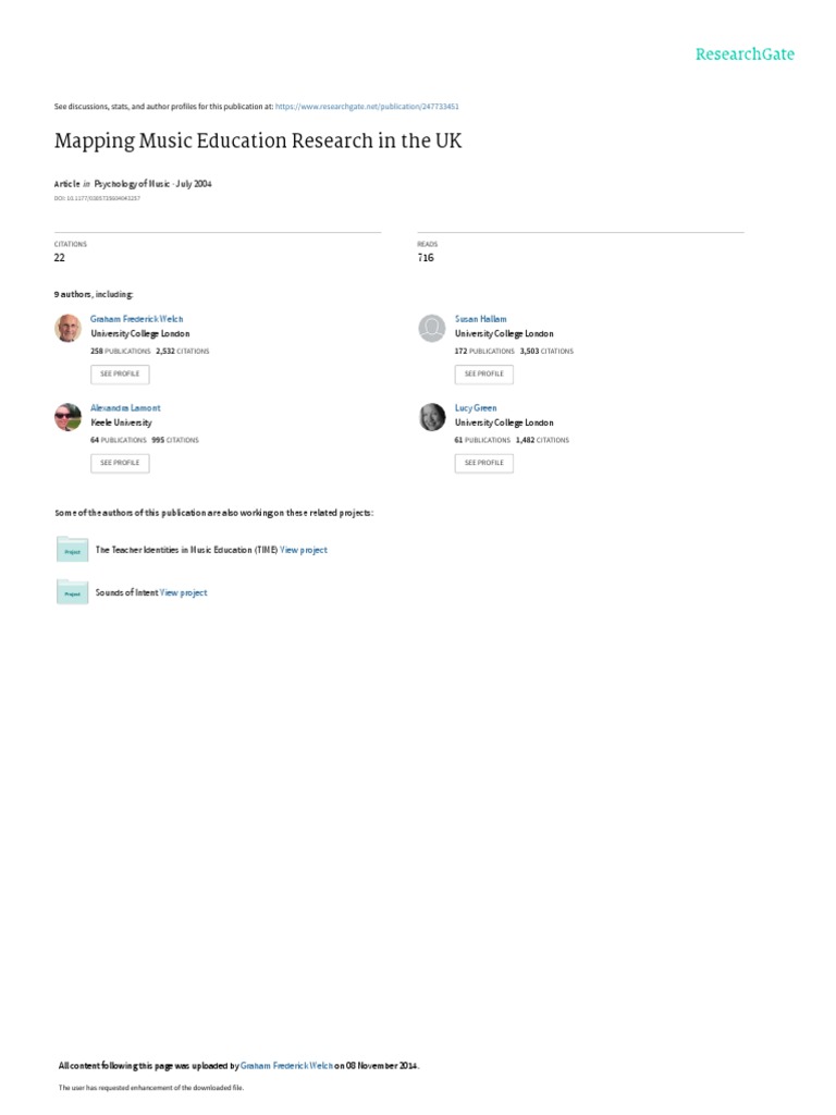 Mapping Music Education Research in the UK: An Overview of Key ...