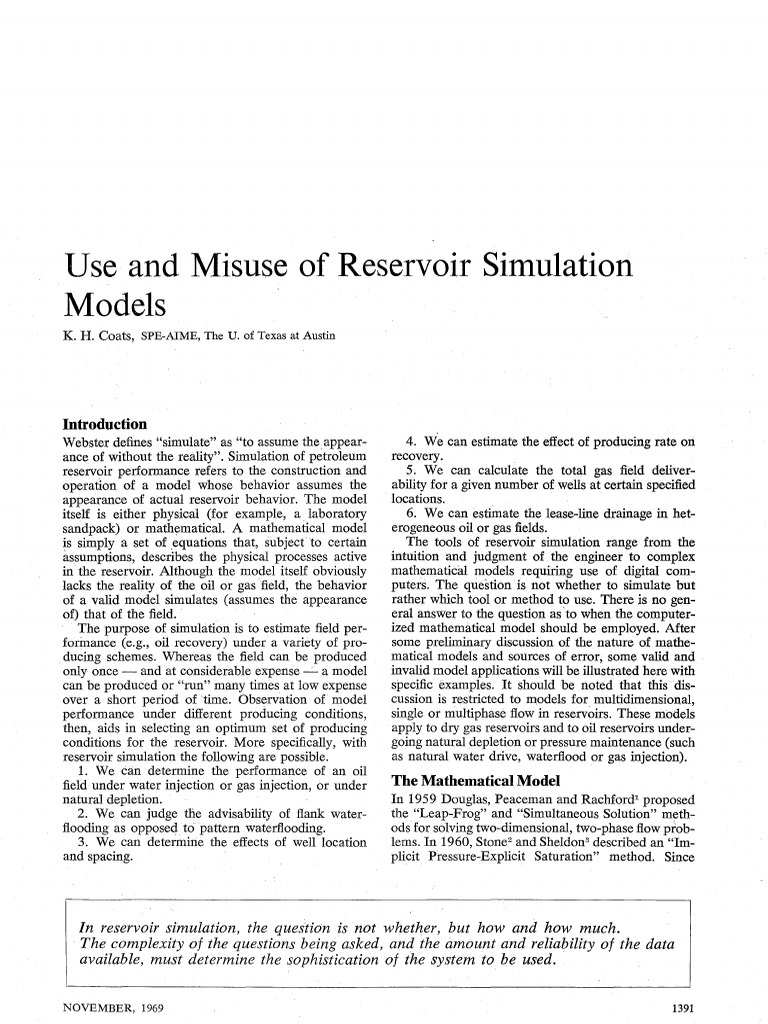 Use and Misuse of Reservoir Simulation Models: The U. of Texas at ...