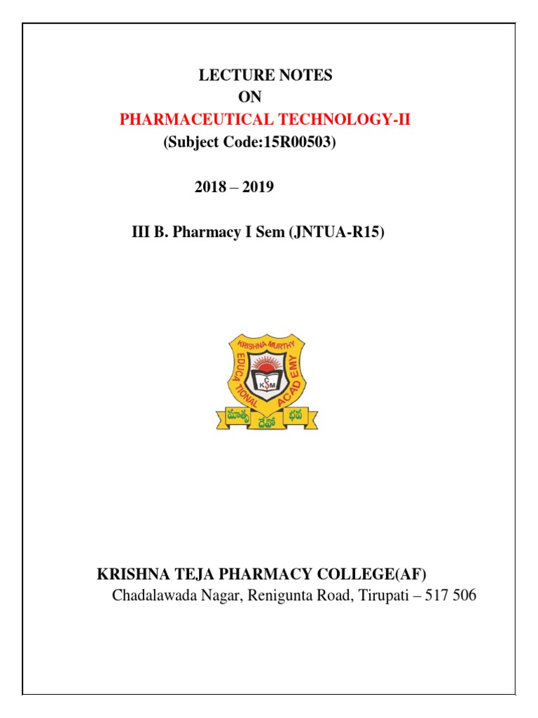 Pharmaceutical Technology-Ii: Lecture Notes ON | PDF | Tablet (Pharmacy ...