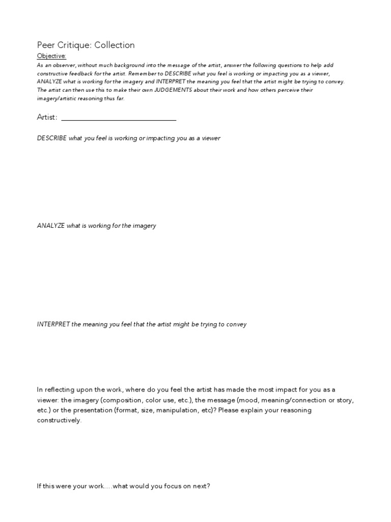 Peer Critique Guidelines for Artists | PDF