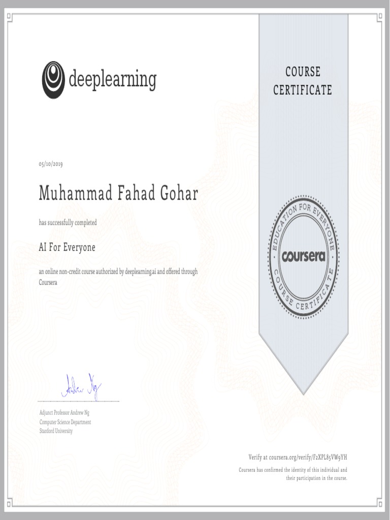AI For Every One Certificate | PDF | Online Services | Educational ...