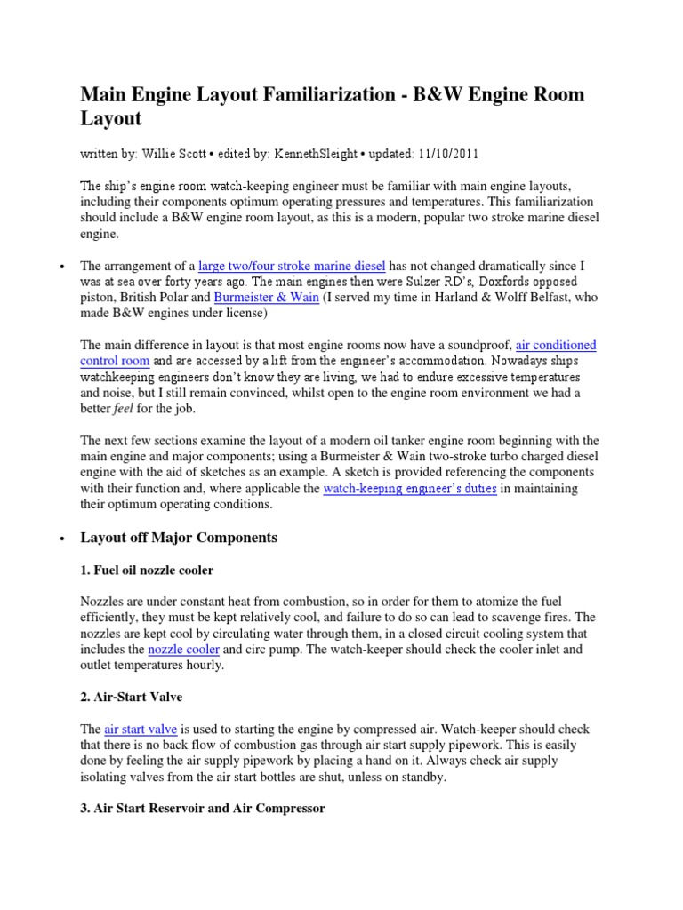 B&W Engine Room Layout Guide | PDF | Internal Combustion Engine ...