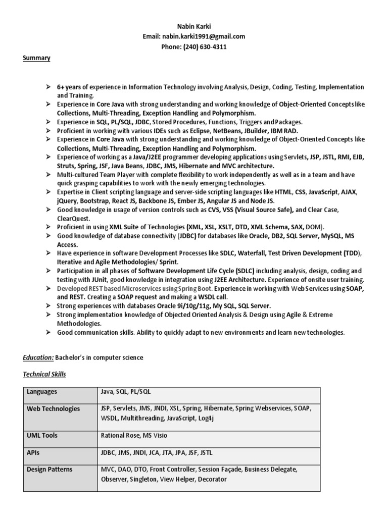 Java Developer Resume Summary | PDF | Spring Framework | Application Programming Interface