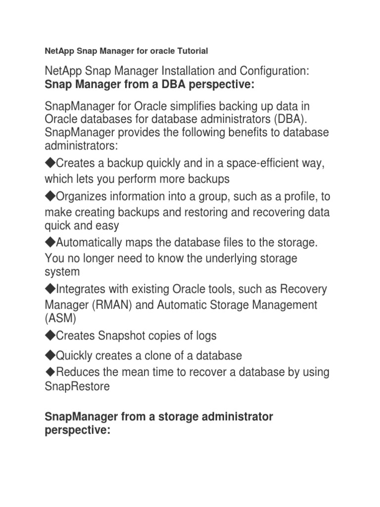 NetApp Snap Manager For Oracle Tutorial | PDF | Backup | Oracle Database