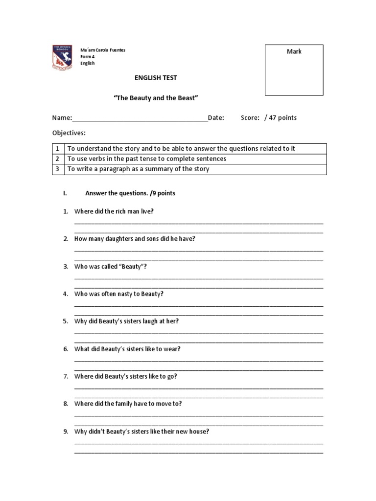 The Beauty and The Beast Test 1 | PDF
