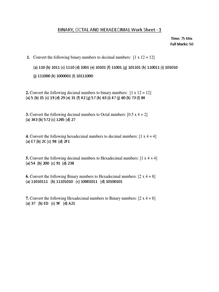 Number System Worksheet 1 | PDF