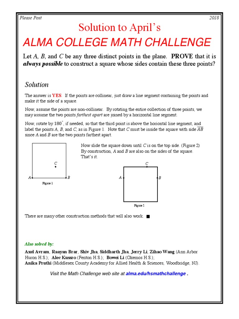 Alma College Math Challenge: Solution To April's | PDF