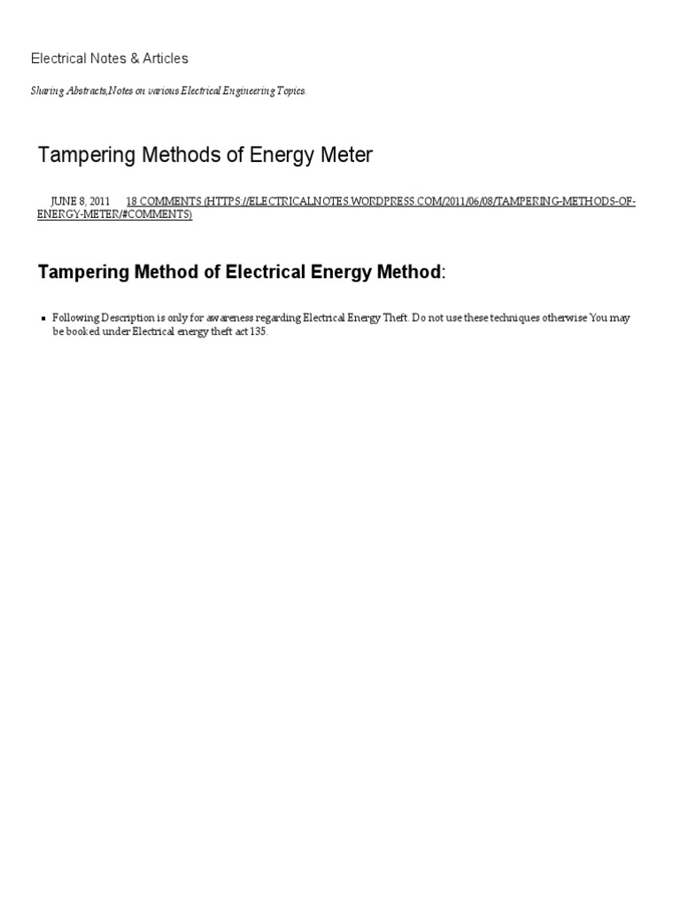 Tampering Methods of Energy Meter - Electrical Notes & Articles | PDF ...