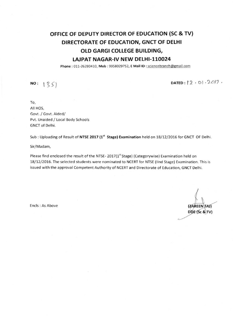 Delhi NTSE 2017 Result PDF | PDF