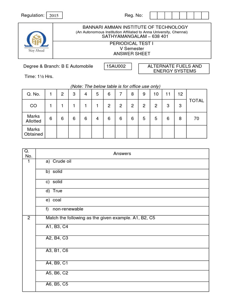 Pt1 Answer Sheet Format | PDF | Chemical Substances | Chemistry