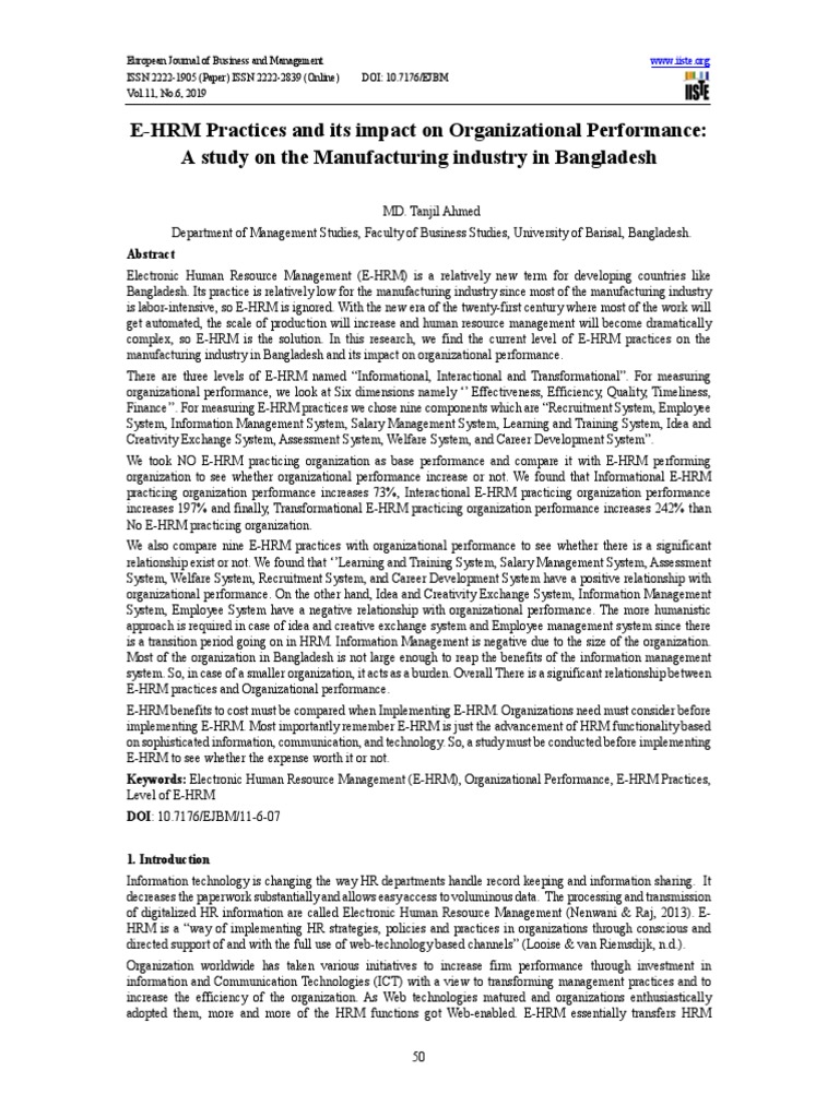 E-HRM Practices and Its Impact On Organi PDF | PDF | Errors And Residuals | Human Resource ...