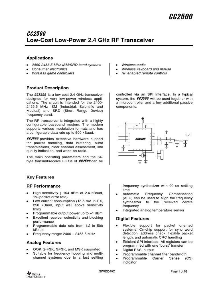 cc2500 PDF | PDF | Bandwidth (Signal Processing) | Modulation