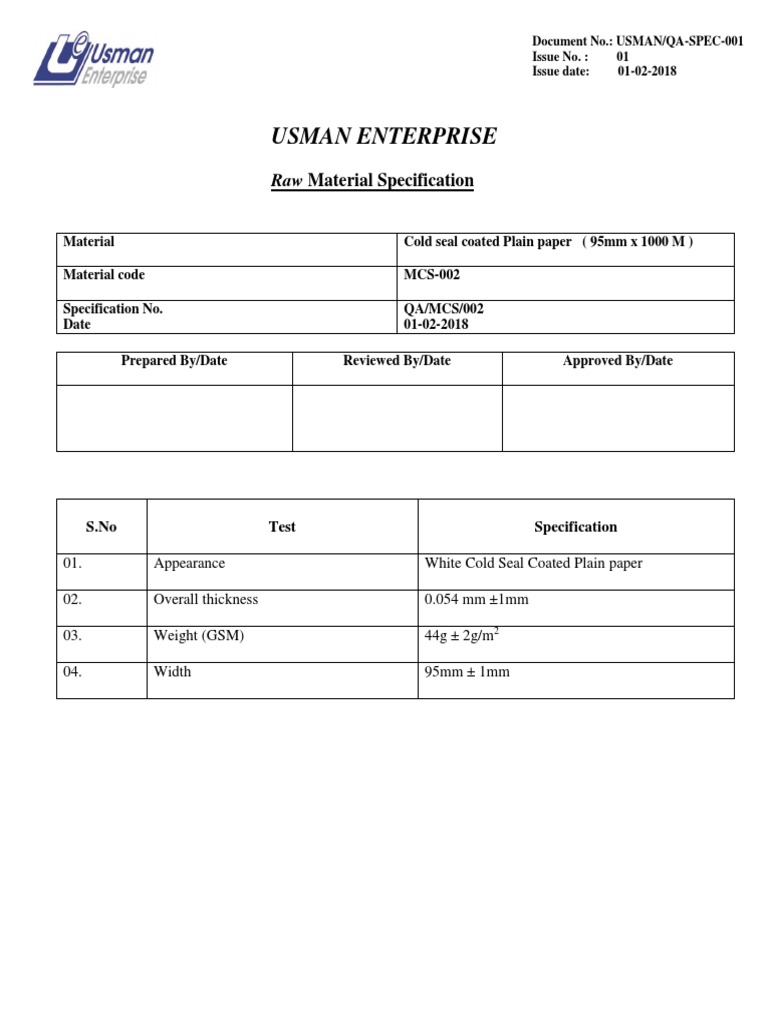 Cold Seal Paper Specification 95mm | PDF | Procedural Knowledge ...