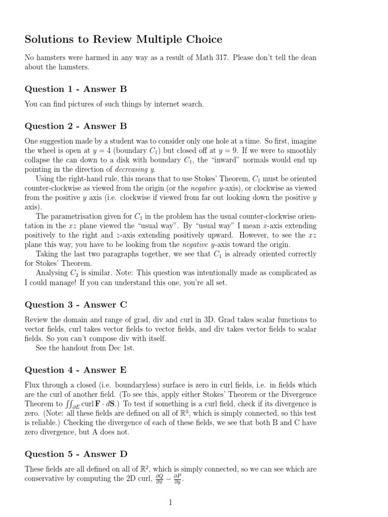 Solns Review Multiple Choice | PDF | Flux | Divergence