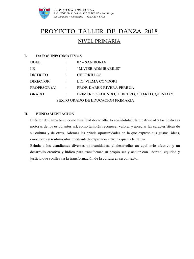 Proyecto de Danza 2018 | PDF | Bailes | Conocimiento