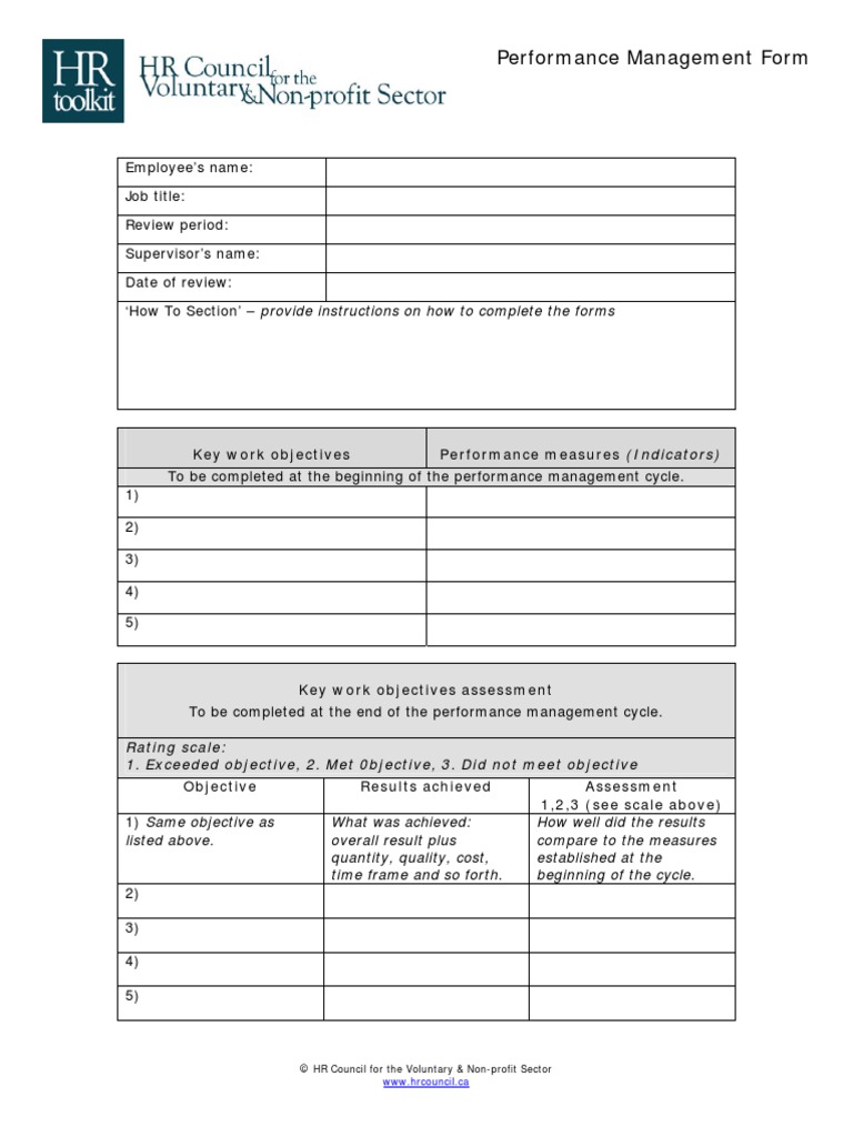 Performance Management Form: Key Work Objectives Performance Measures ...