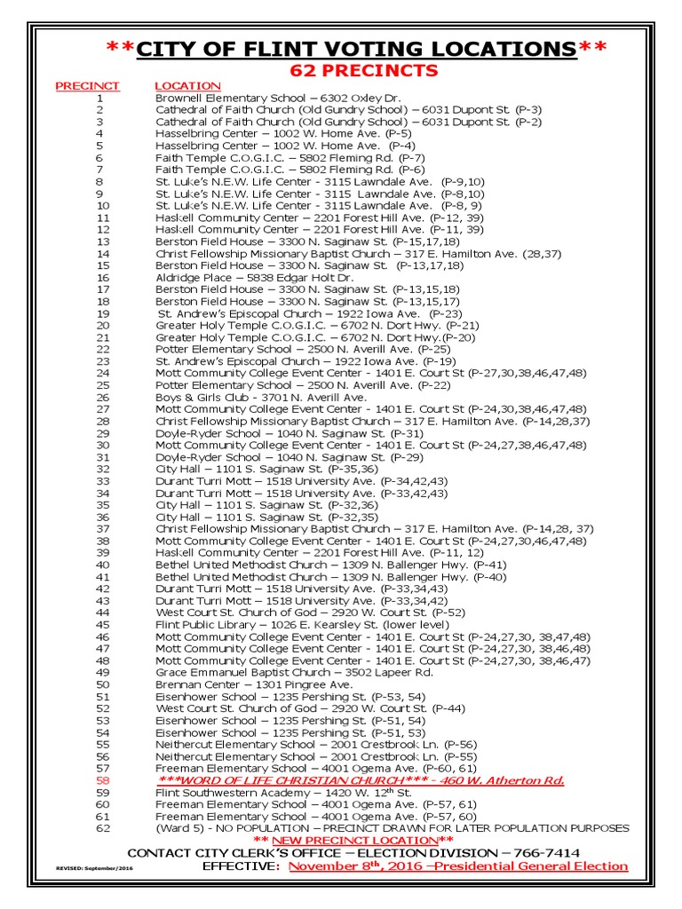 Flint Voting Locations Guide | PDF | Christian Movements | Western ...