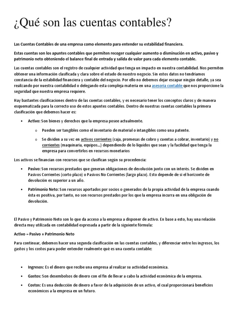 Clasificación y tipos de cuentas contables: una guía completa | PDF ...