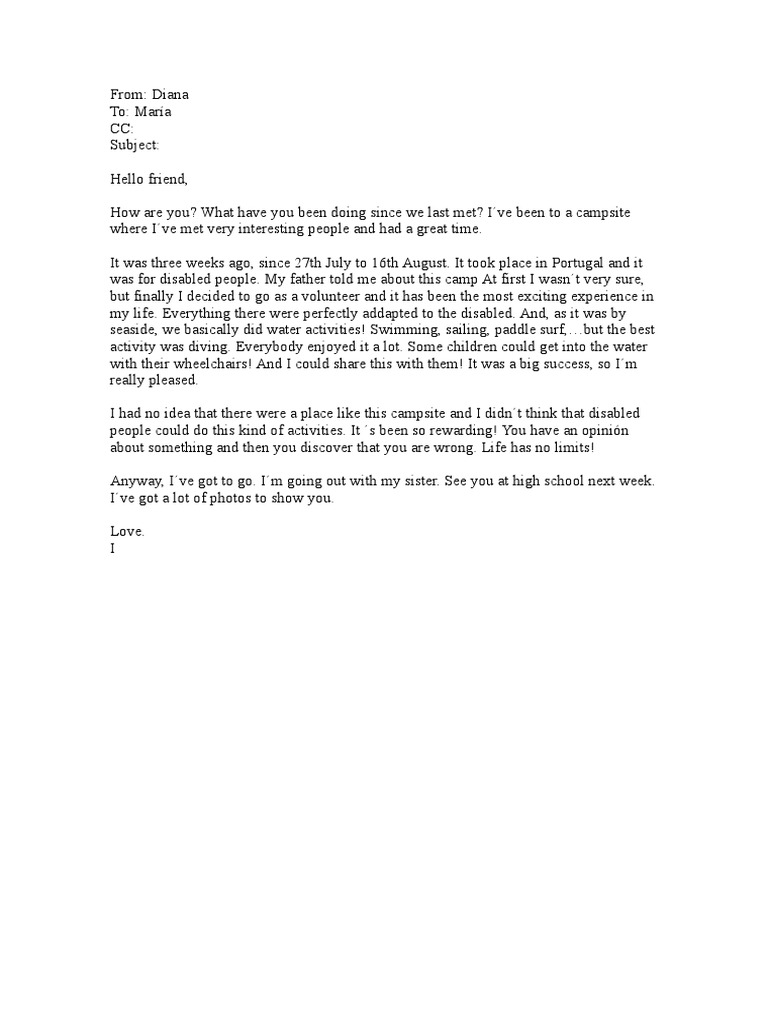 An Informal Email to a Friend 4º Eso | PDF