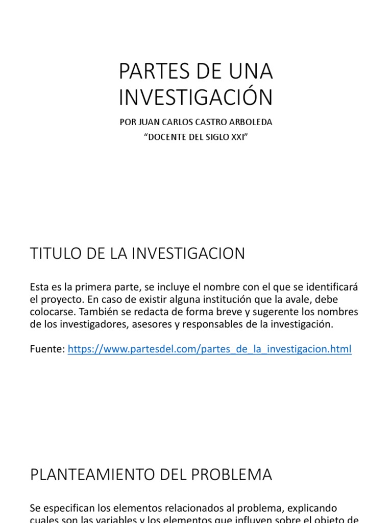 Partes de Una Investigación | PDF | Metodología | Teoría