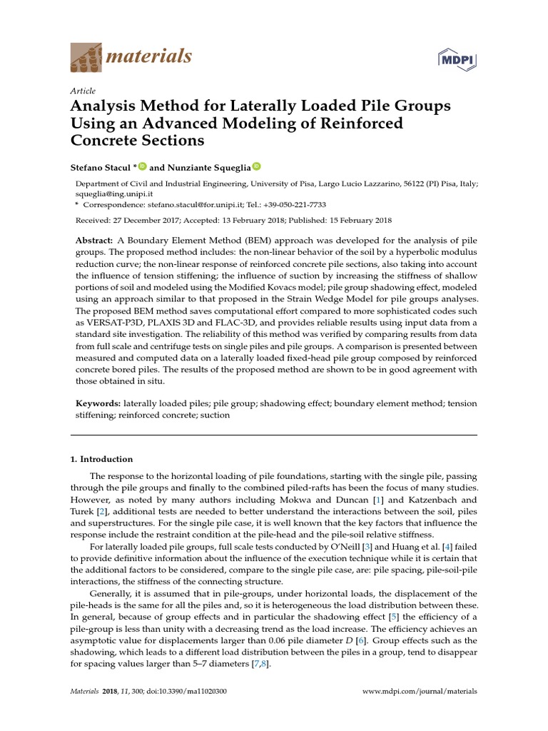 Materials: Analysis Method For Laterally Loaded Pile Groups Using An ...