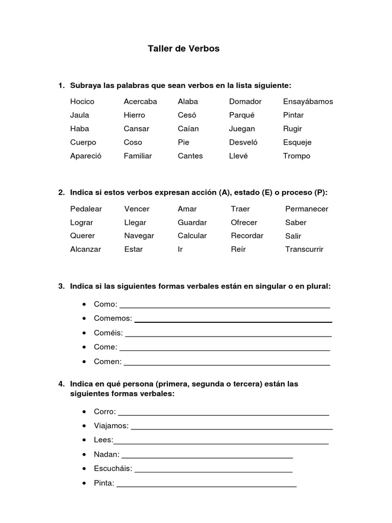 Ejercicios de Verbos | PDF | Verbo | Conjugación gramatical