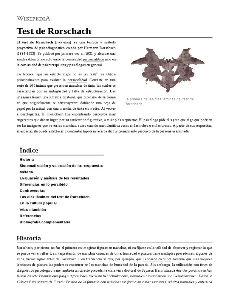 Test de Rorschach | PDF | Sicología | Conceptos psicologicos