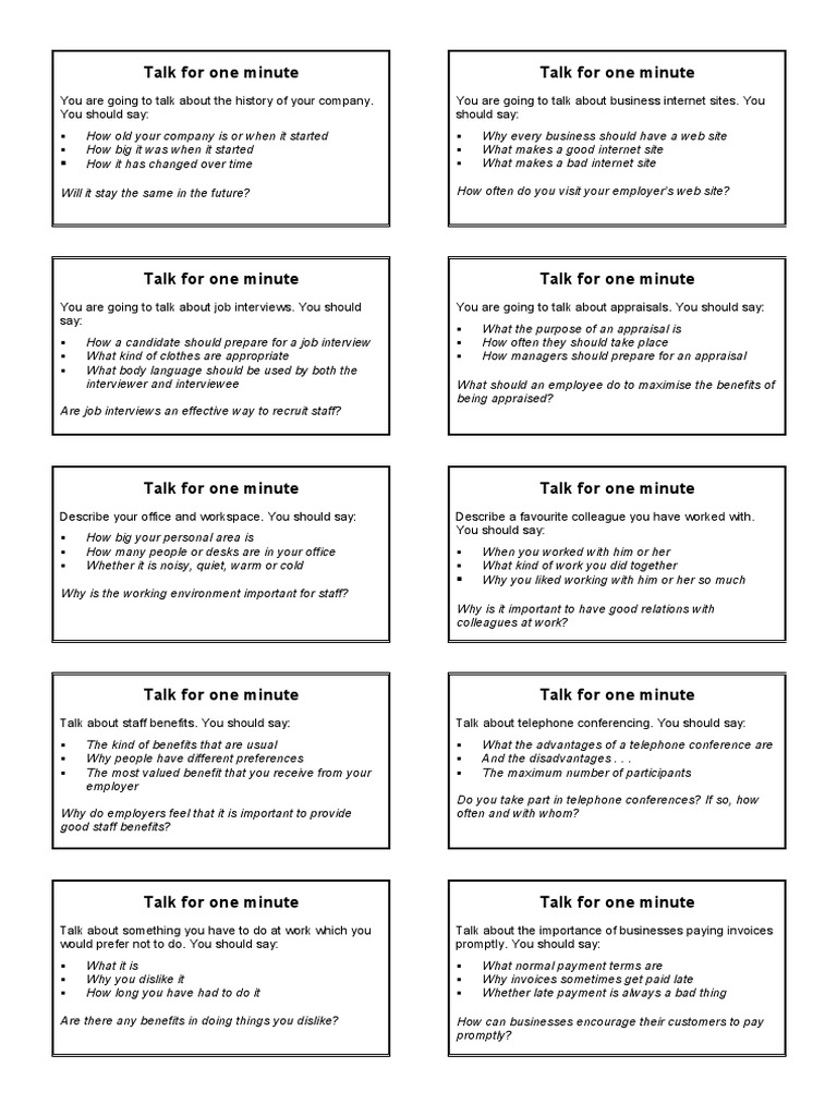 Speaking Cards | PDF | Job Interview | Employment