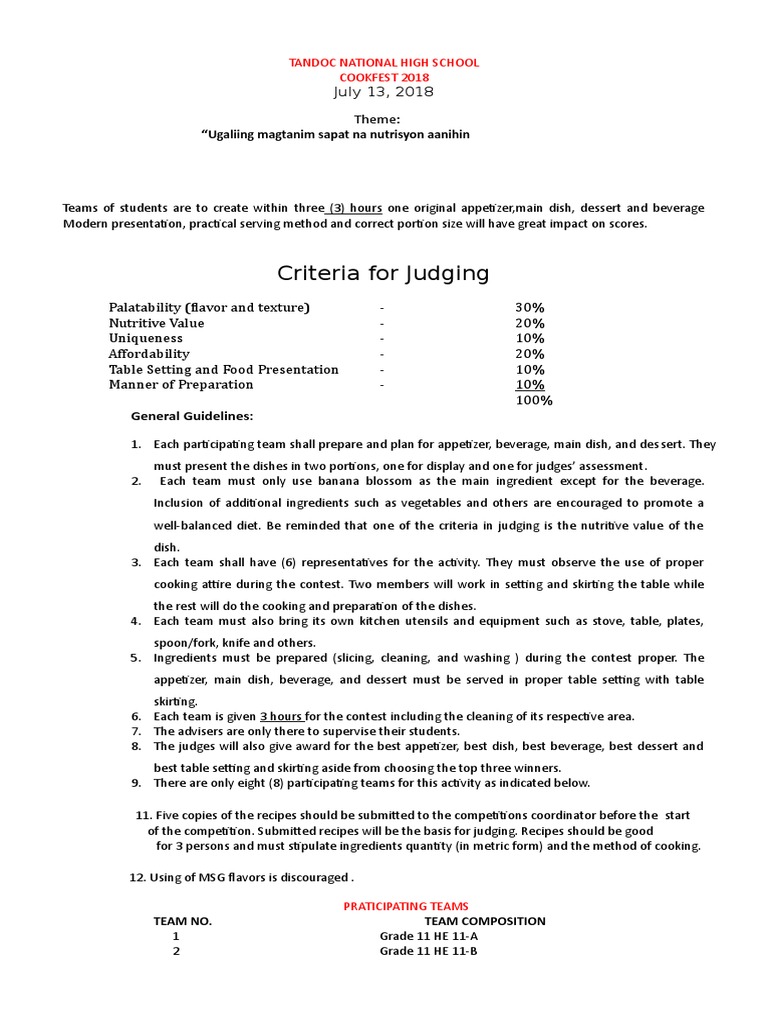 Cookfest Nutrition Competition | PDF | Tableware | Eating Behaviors Of ...