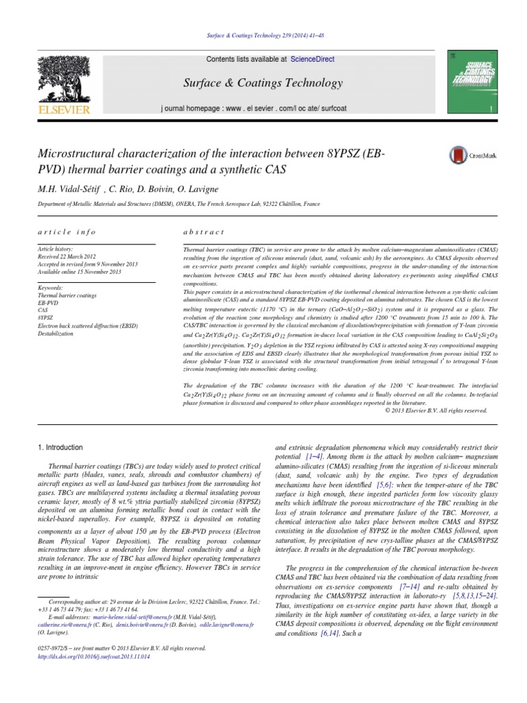 Microstructural Characterization of The Interaction Between 8YPSZ (EB-PVD) Thermal Barrier ...