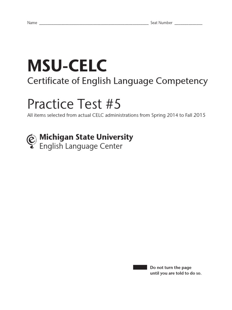 MSU-CELC English Practice Test #5 | PDF | Toys | Question