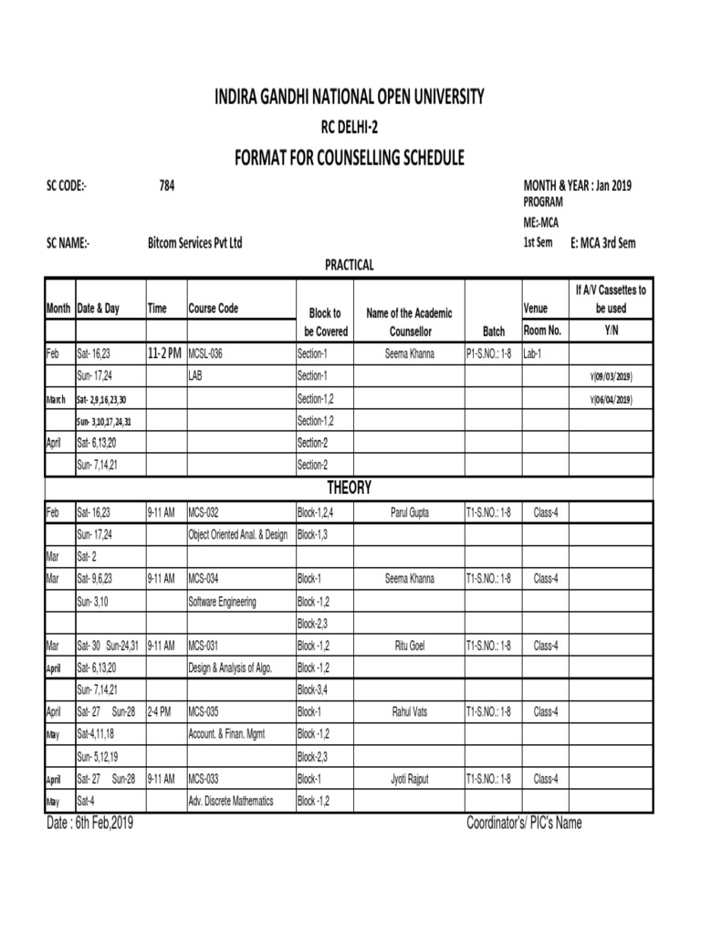 JAN 2019 Mca Schedule | PDF | Software | Computer Engineering