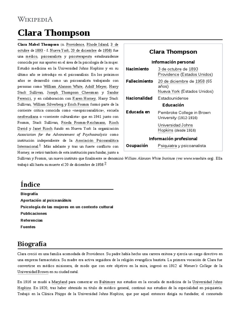 Clara Thompson | PDF | Psicoanálisis | Sicología