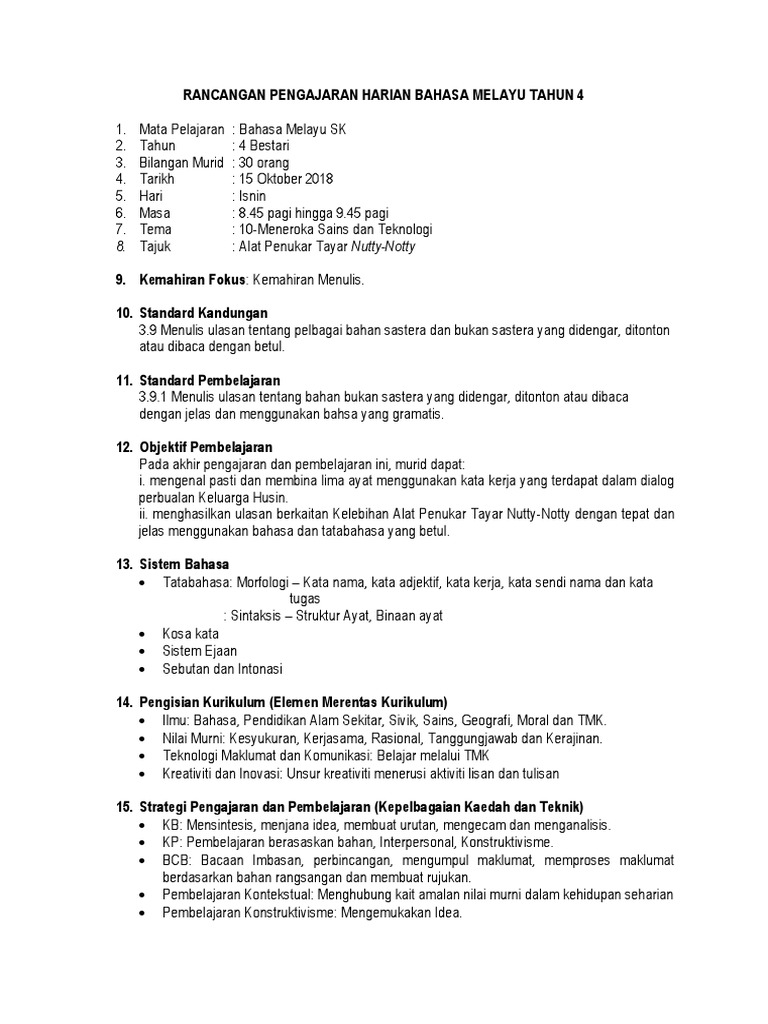 RPH BM Tahun 4 | PDF