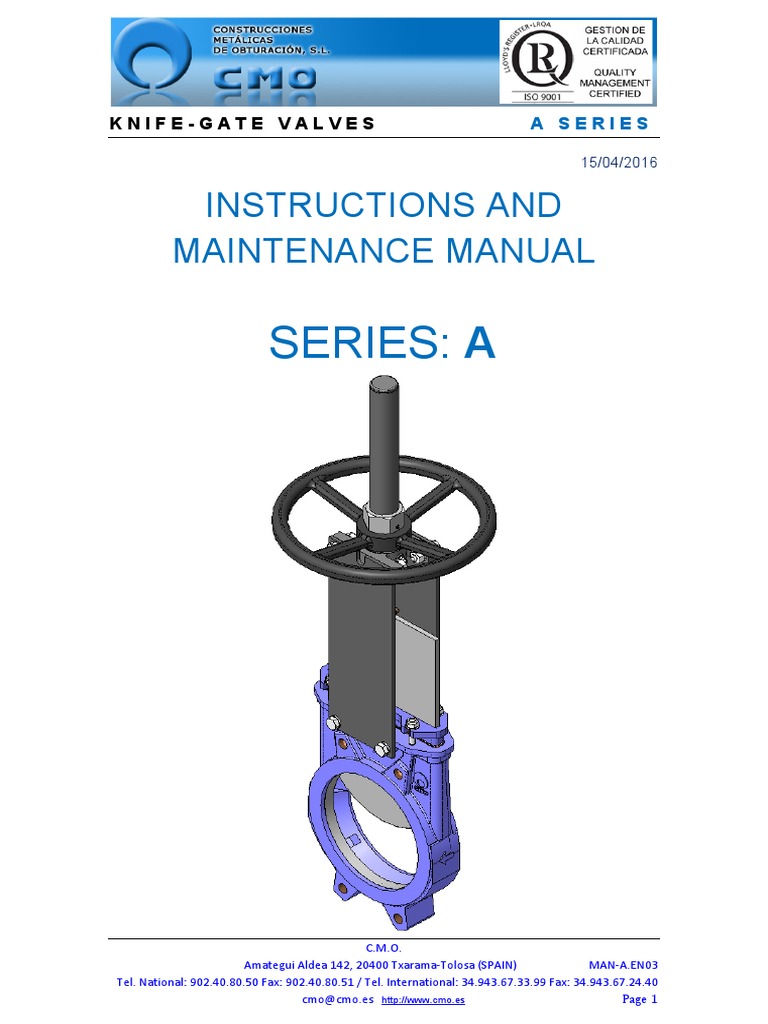 Knife Gate Valve - Instructions and Maintenance Manual - Series A | PDF ...