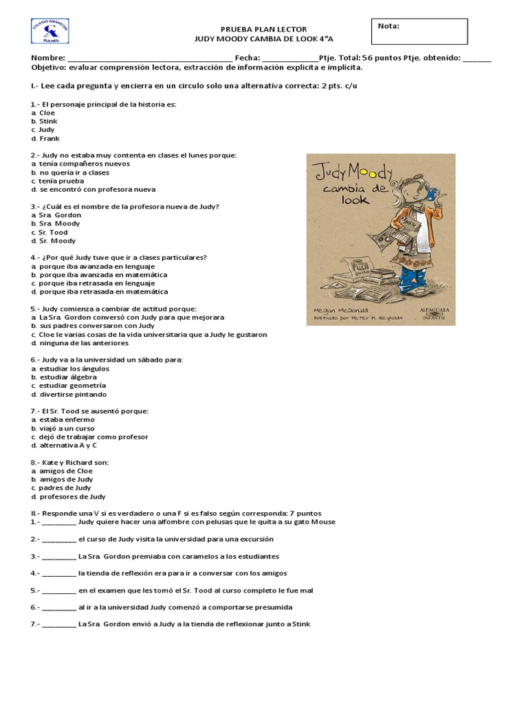 Plan Lector Judy Moody Cambia de Look 4°A | PDF