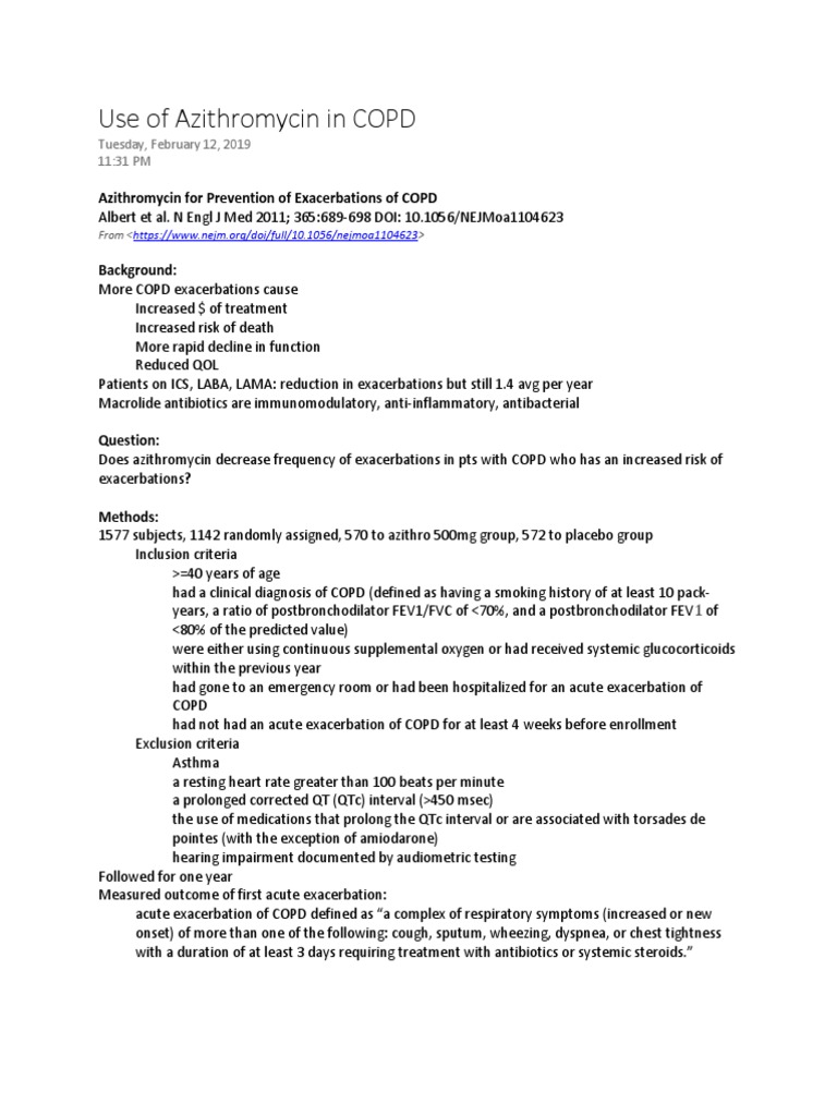 Azithromycin in COPD | PDF | Chronic Obstructive Pulmonary Disease ...