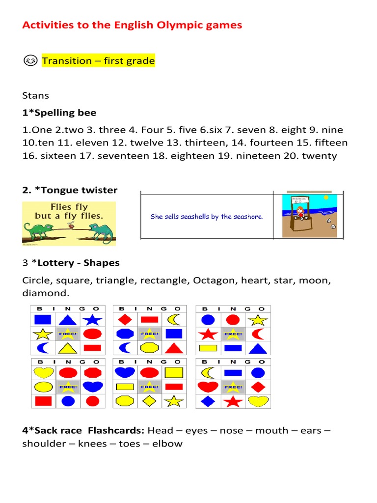 Activities The Olympics English Games | PDF | Home & Garden