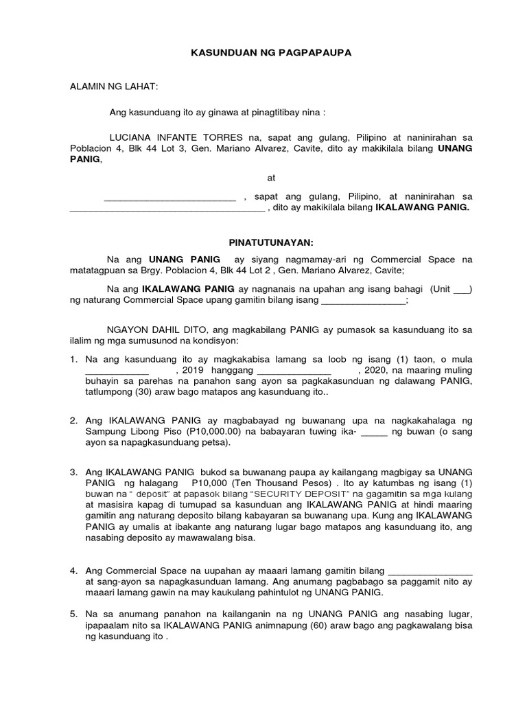 Kasunduan Sa Pagpapa Upa | PDF