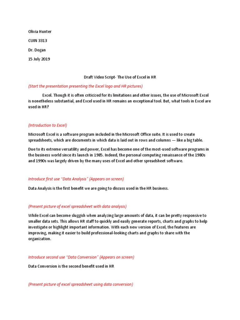 Draft Video Script | PDF | Microsoft Excel | Spreadsheet
