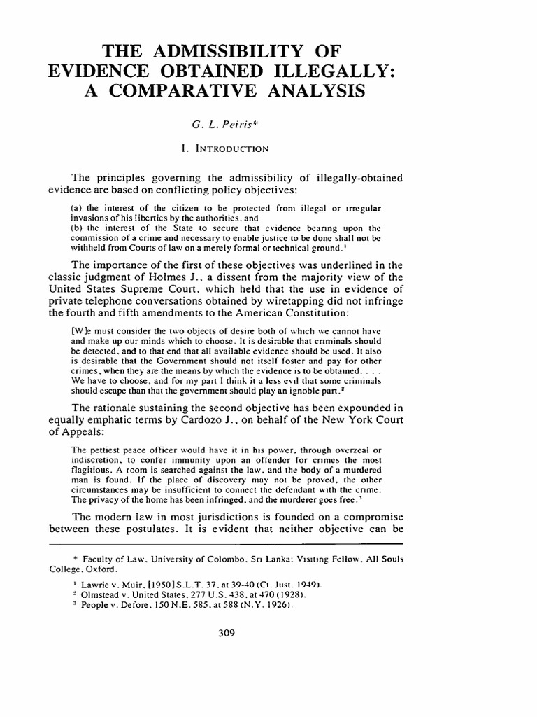 The Admissibility of Evidence Obtained Illegally: A Comparative ...