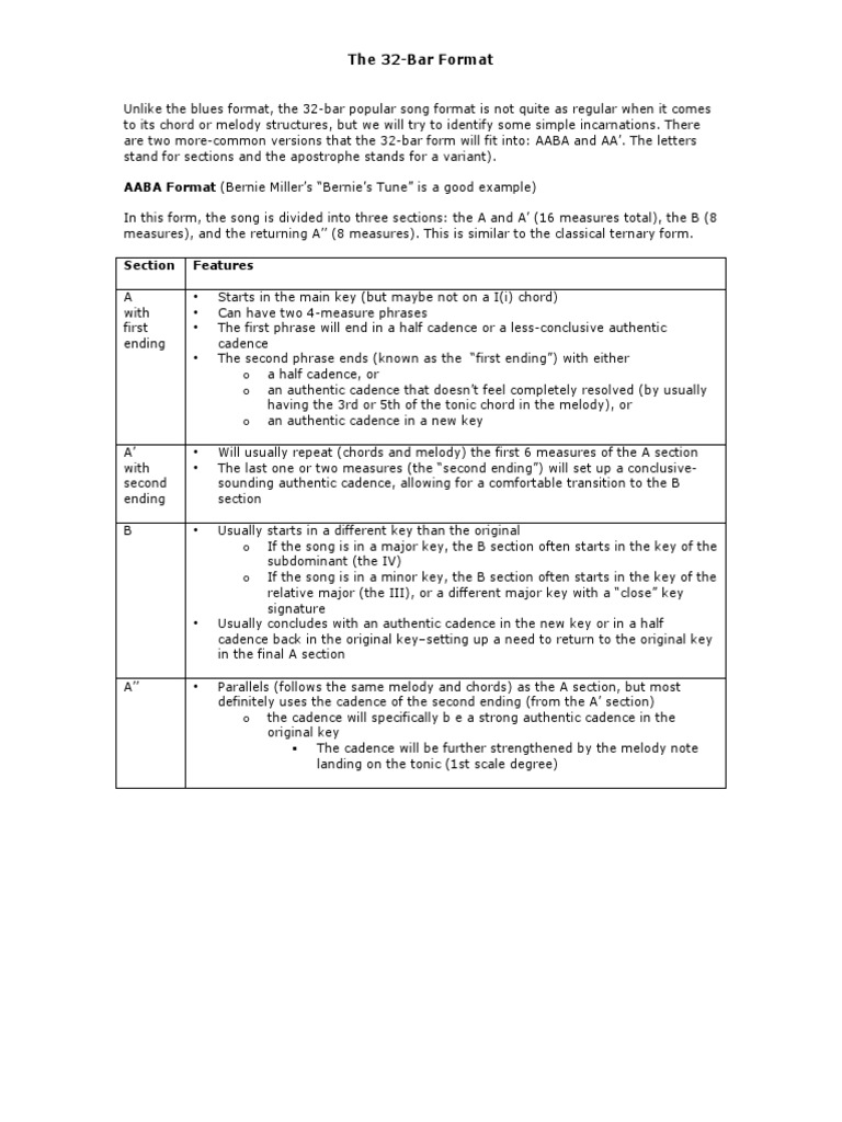 AABA Format (Bernie Miller's "Bernie's Tune" Is A Good Example) | PDF ...