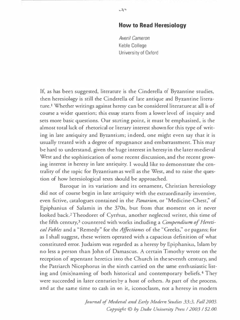 How To Read Heresiology Cameron | PDF | Heresy | Religion And Belief